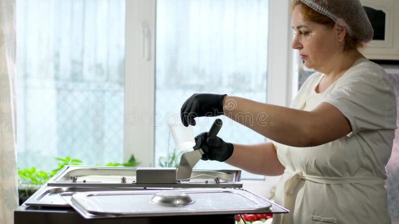 Woman Preparing Dairy Products Workers Packaging Freshly Processed ...