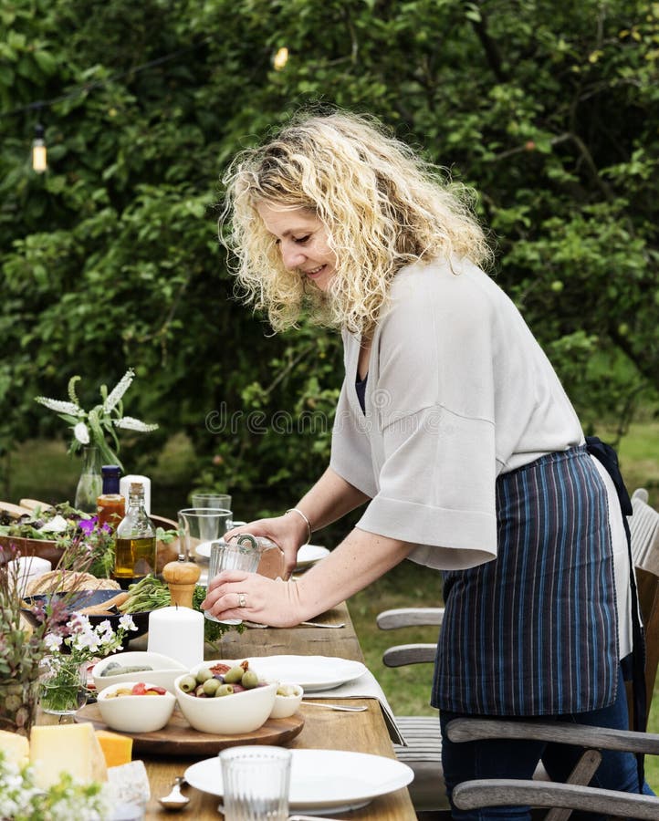 Woman Preparing Dinner Table Concept Stock Image - Image of advance ...