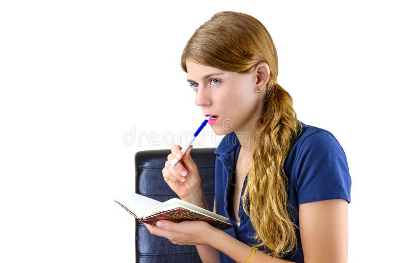 Woman preparing a list stock image. Image of school, back - 32852885