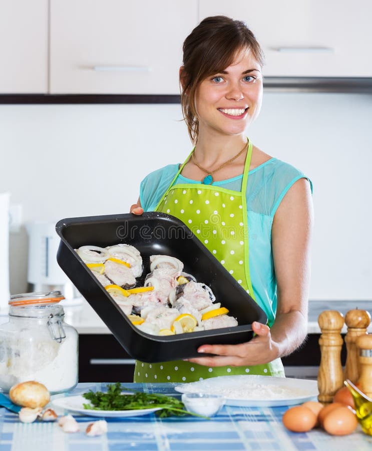 Woman Preparing Merluccid Hake Stock Image - Image of frizzle, herring ...