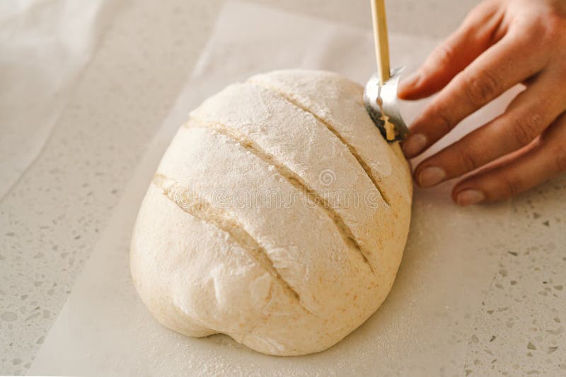Woman Preparing Sourdough Bread at Home Stock Photo - Image of cooking ...