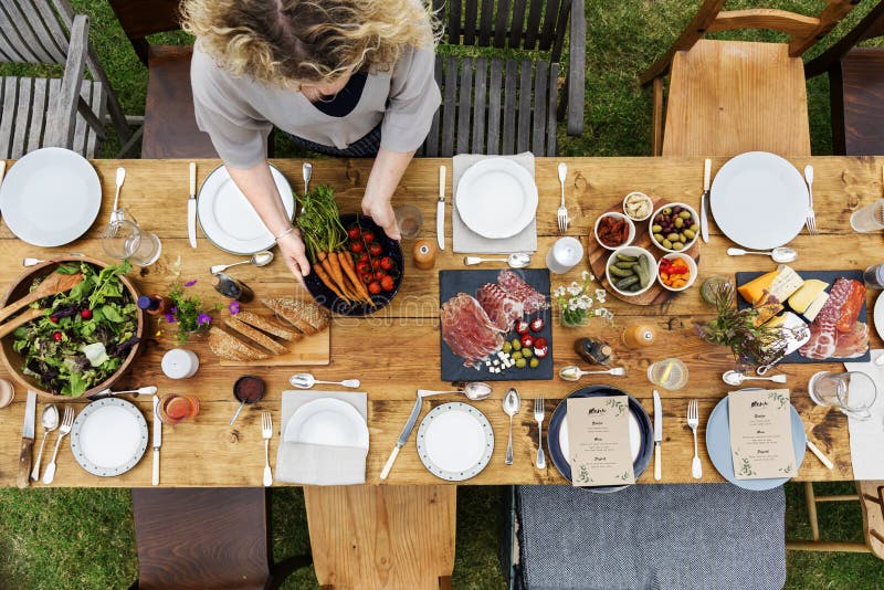 Woman Preparing Table Dinner Concept Stock Image - Image of female ...