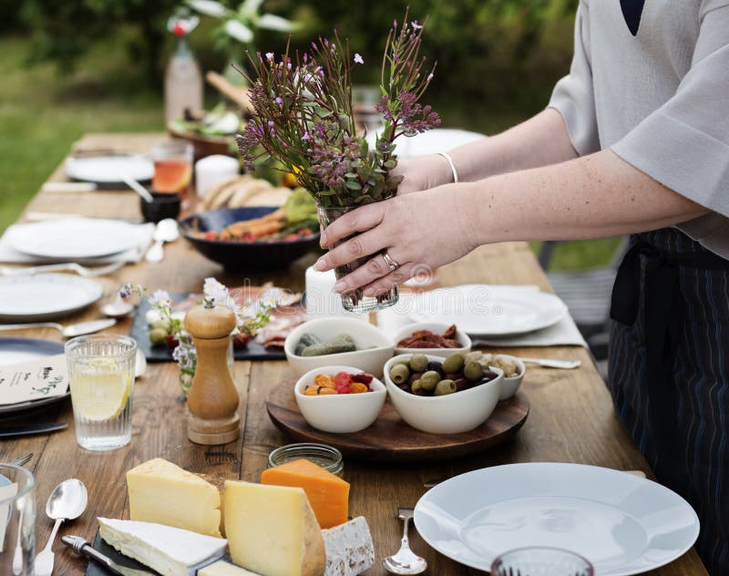 Woman Preparing Table Dinner Concept Stock Photo - Image of making ...