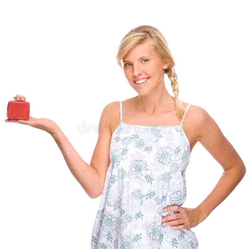 Woman with present stock image. Image of caucasian, blue - 18018903