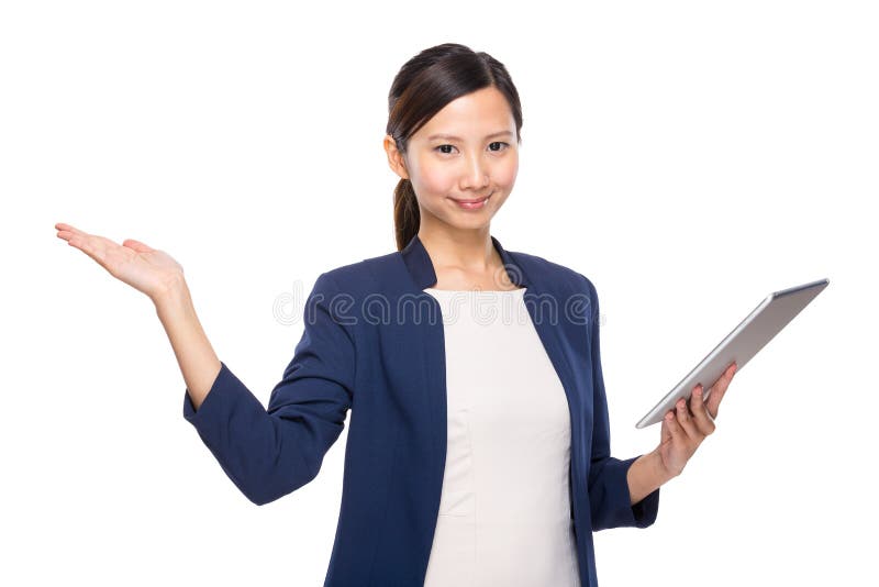 Woman Present Up with Tablet Stock Image - Image of asian, hand: 43157809