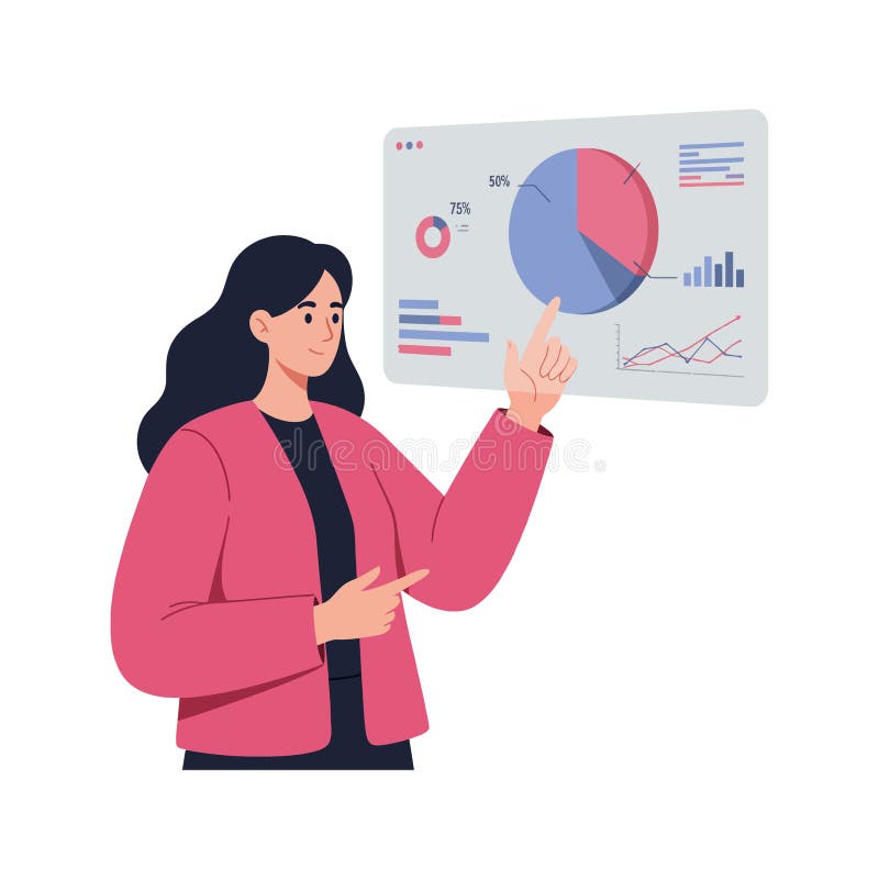 Woman Presenting Data Analysis on a Screen with Flat Vector Art Stock ...