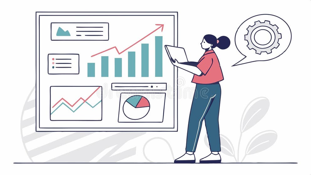 Woman Presenting Data Chart, Business Analytics and Information Vector ...