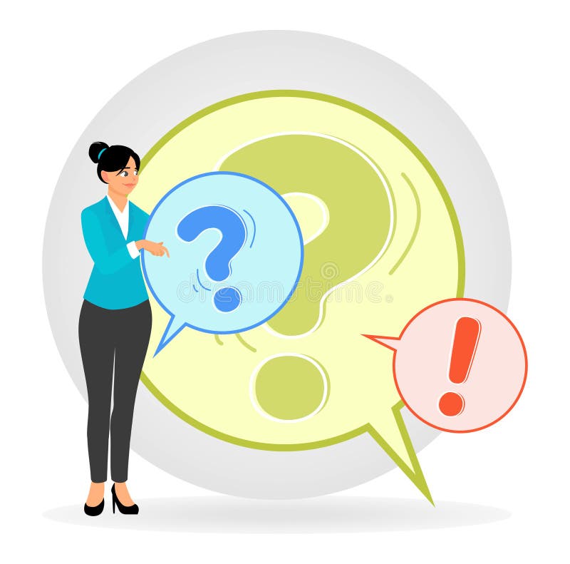 Woman Presenting Question and Exclamation Mark Symbols Stock Vector ...