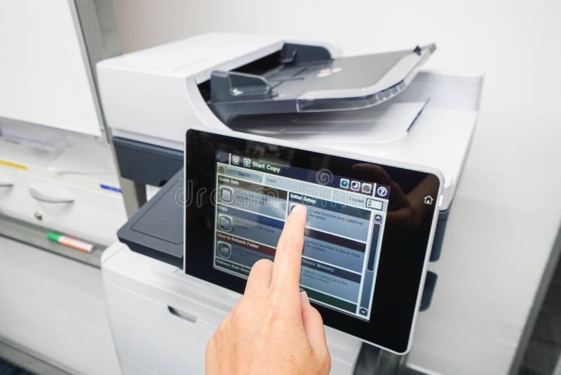 Woman Press Printer Screen for Print Set Up Stock Photo - Image of ...