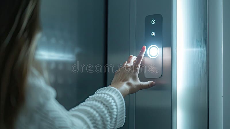 A Woman is Pressing a Button on an Elevator Stock Illustration ...