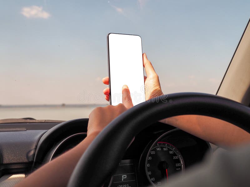 Woman Pressing on Phone while Driving Stock Photo - Image of ...