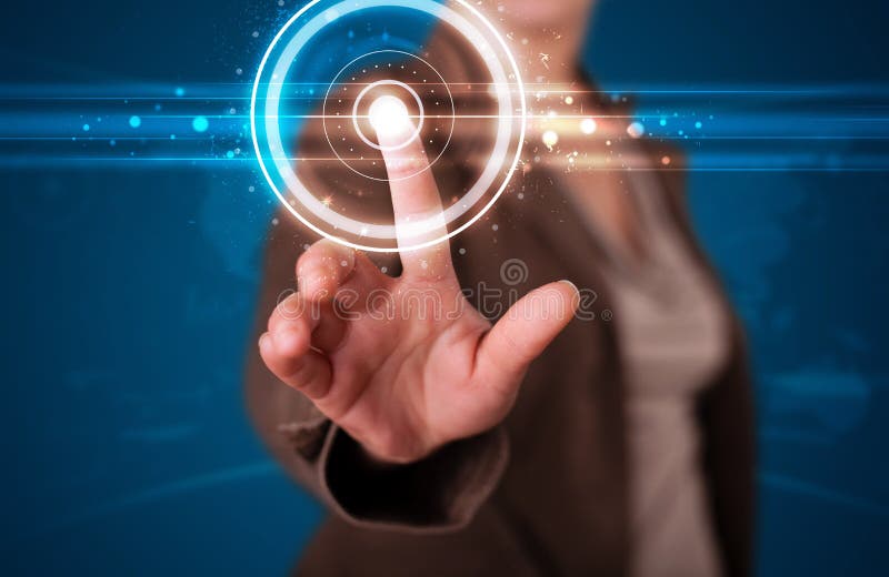 Woman Pressing High Tech Type of Modern Buttons Stock Image - Image of ...