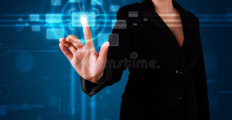Woman Pressing High Tech Type of Modern Buttons Stock Photo - Image of ...