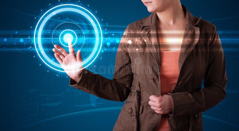 Woman Pressing High Tech Type of Modern Buttons Stock Image - Image of ...