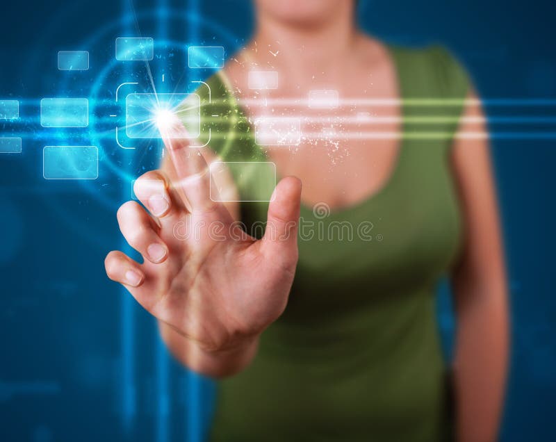 Woman Pressing High Tech Type of Modern Buttons Stock Image - Image of ...