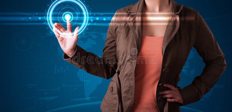 Woman Pressing High Tech Type of Modern Buttons Stock Image - Image of ...