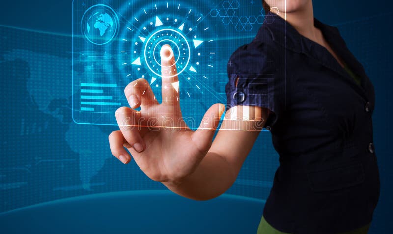 Woman Pressing High Tech Type of Modern Buttons Stock Image - Image of ...