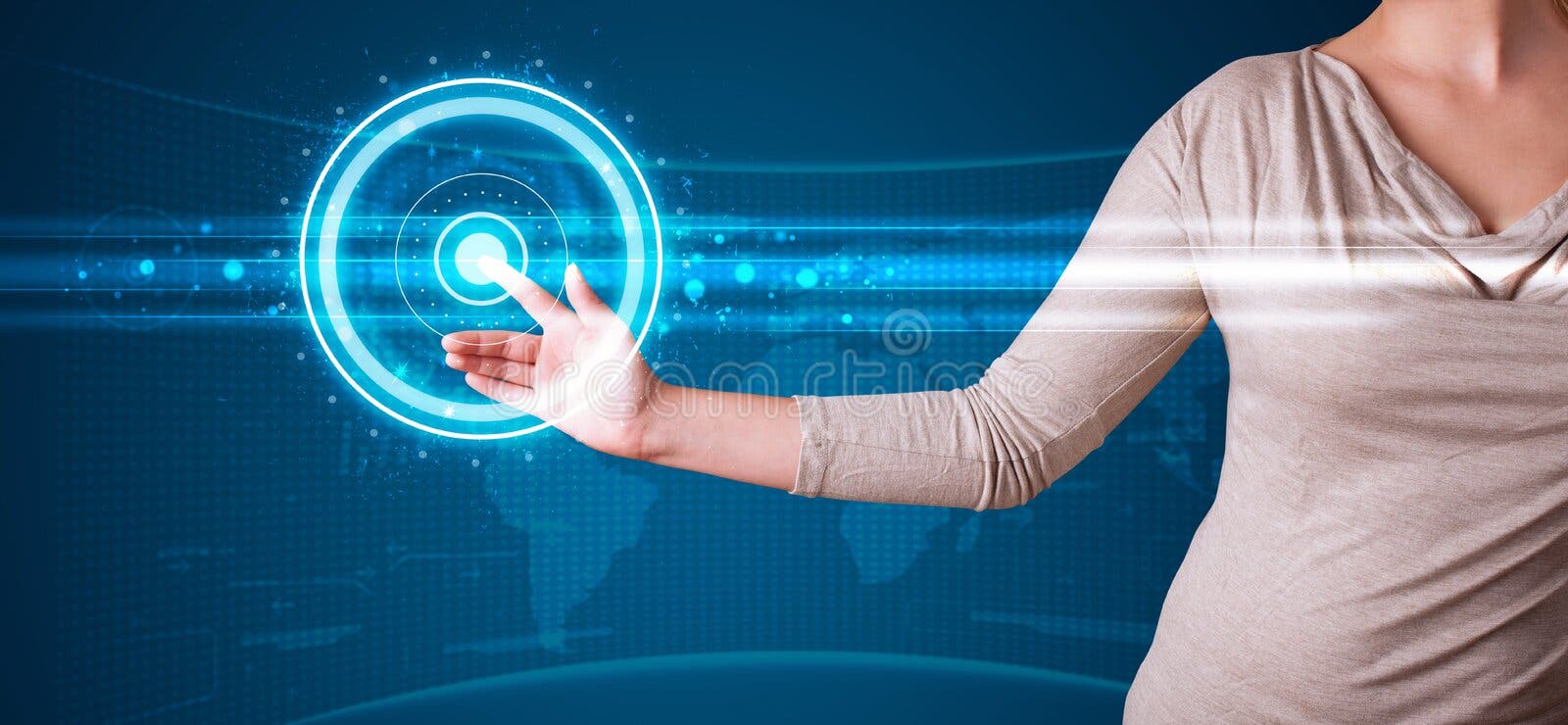 Woman Pressing High Tech Type of Modern Buttons Stock Image - Image of ...