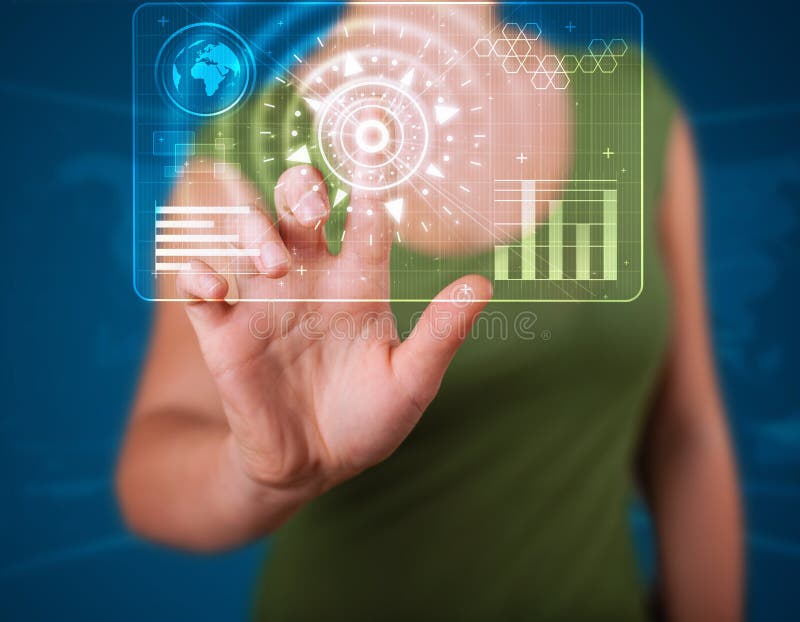 Woman Pressing High Tech Type of Modern Buttons Stock Image - Image of ...