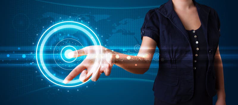 Woman Pressing High Tech Type of Modern Buttons Stock Image - Image of ...