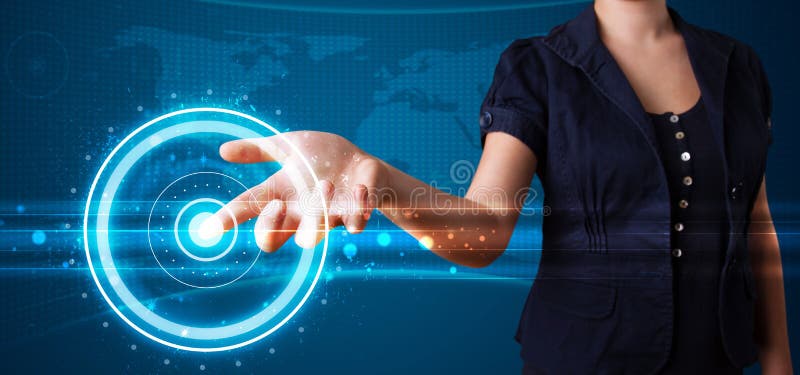 Woman Pressing High Tech Type of Modern Buttons Stock Image - Image of ...