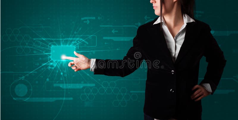 Woman Pressing High Tech Type of Modern Buttons Stock Photo - Image of ...