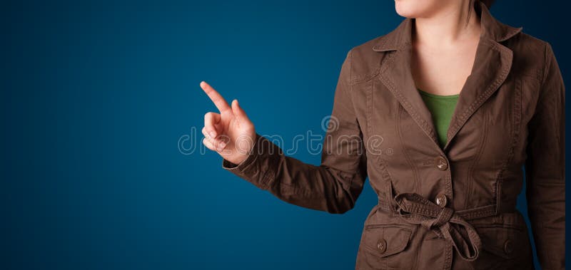 Woman Pressing Imaginary Button Stock Image - Image of casual, person ...