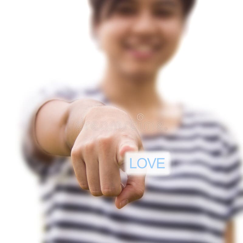 Woman pressing love button stock image. Image of isolated - 24304201