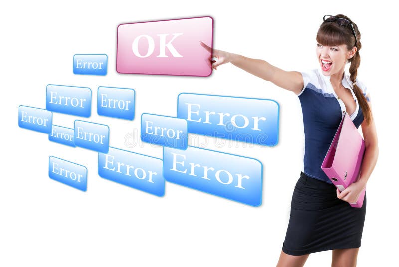 Woman Pressing OK Button, or Error Stock Photo - Image of pressing ...