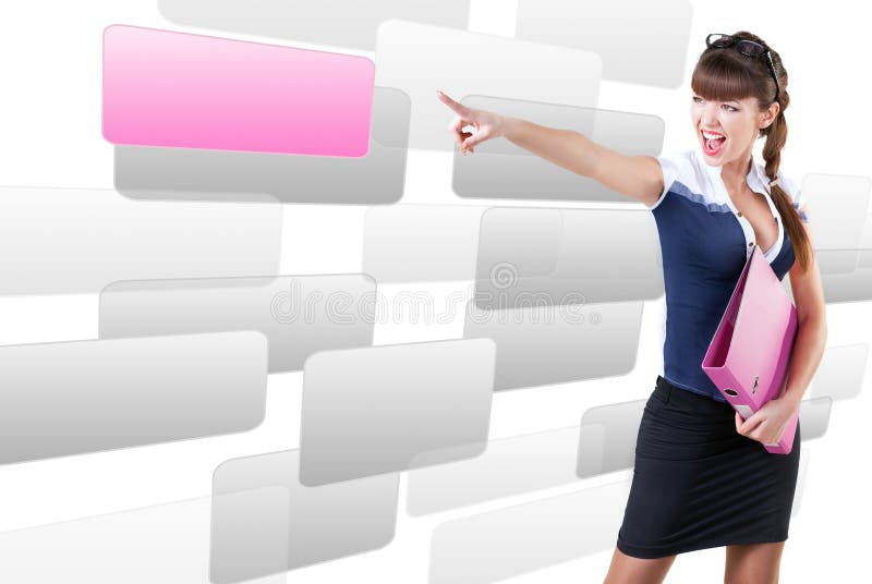 Woman pressing OK button, stock image. Image of network - 47695013