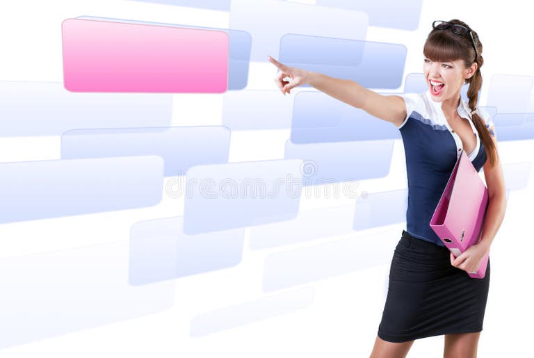 Woman pressing OK button, stock photo. Image of energy - 47695048