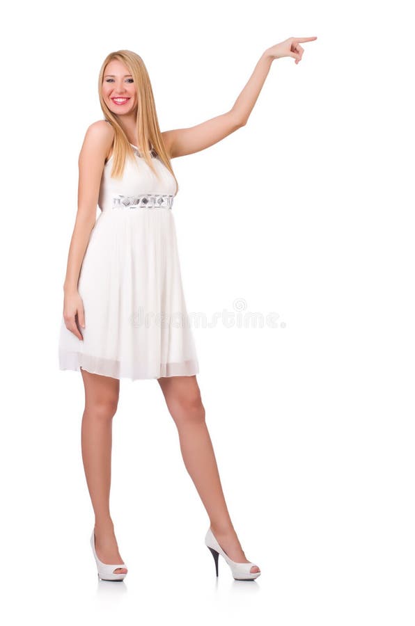 Woman Pressing Virtual Button Isolated Stock Image - Image of haute ...