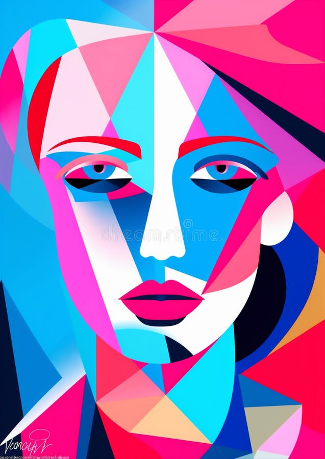 Poster Woman Portrait Facial Graphic Face Cubism Fashion Abstract