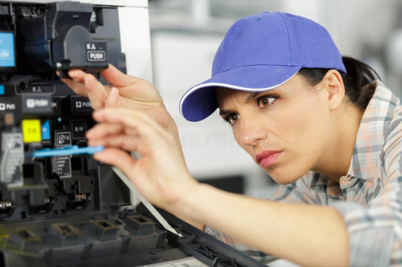 Woman Printer at Stage Looking at Machine Stock Image - Image of ...