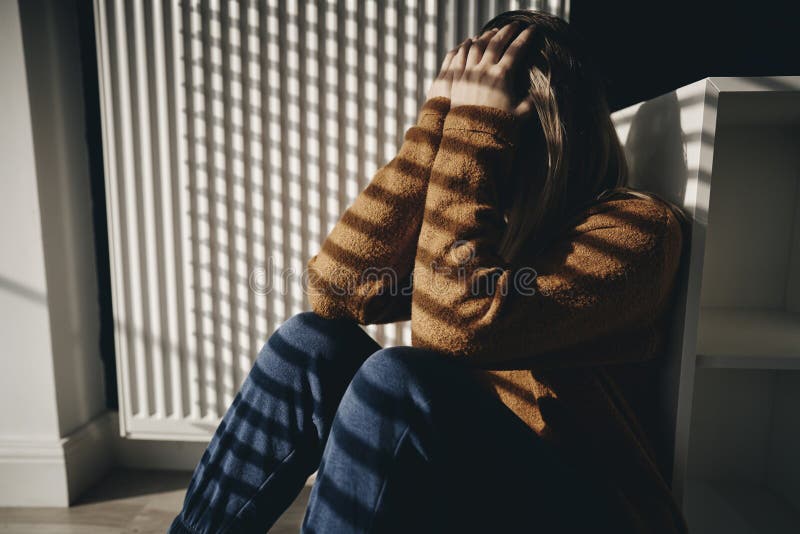 Young Woman with Problems Sitting at the Floor Stock Image - Image of ...