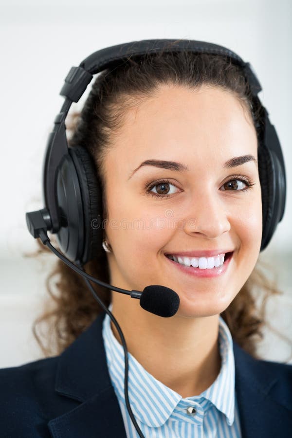 Woman Professional Operator Talking with Client by Headset Stock Image ...