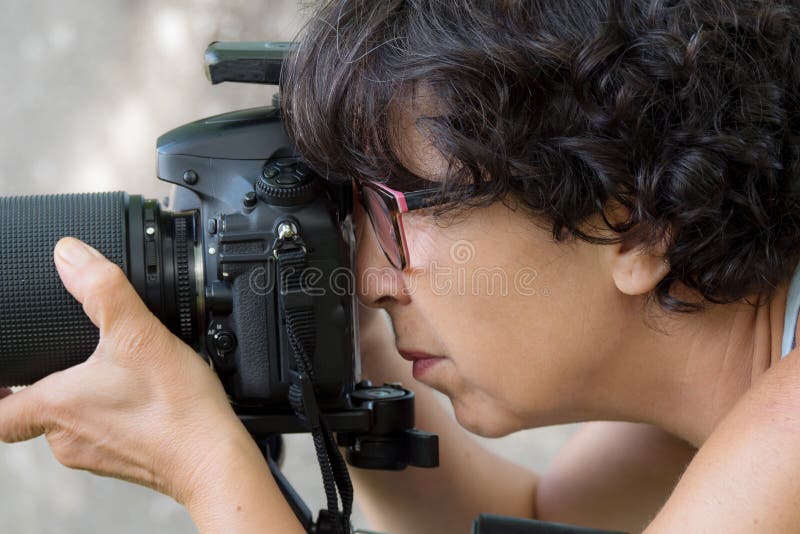 Woman is a Professional Photographer with Slr Camera Stock Photo ...