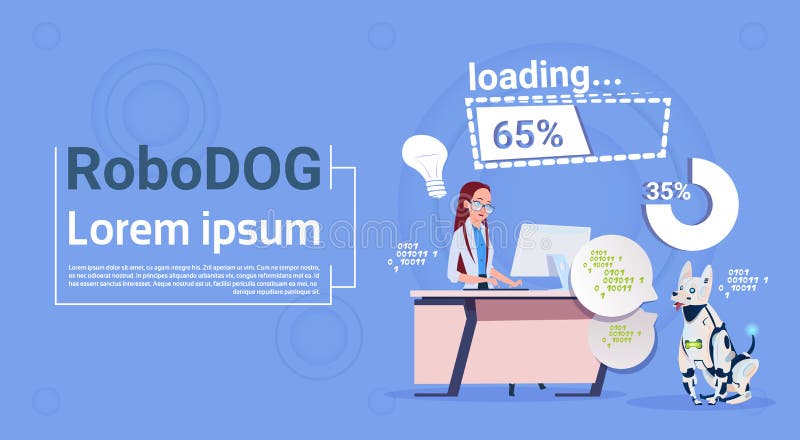 Woman Programmer Coding on Computer Working with Robotic Dog Domestic ...