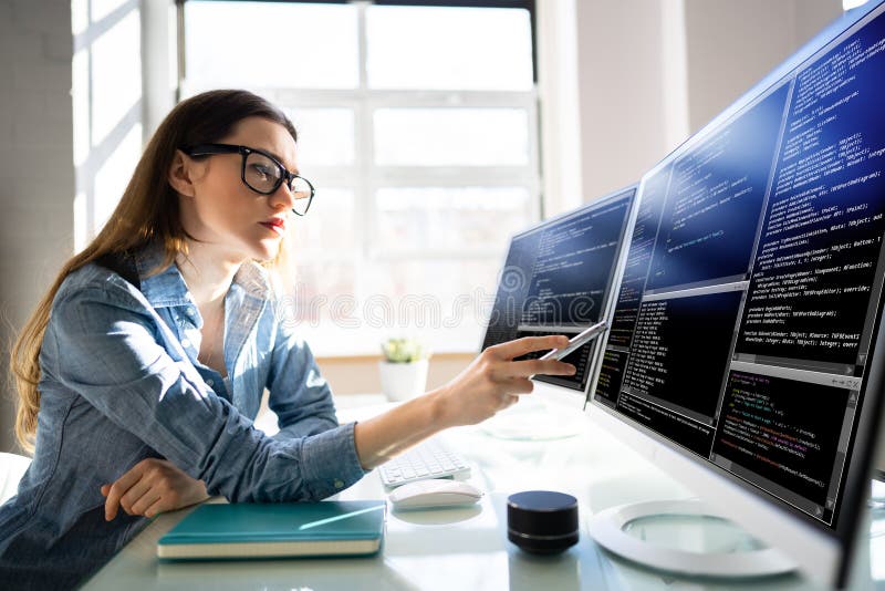 Woman Programmer Girl Coding Stock Image Image Of Computer Multiple 242213329