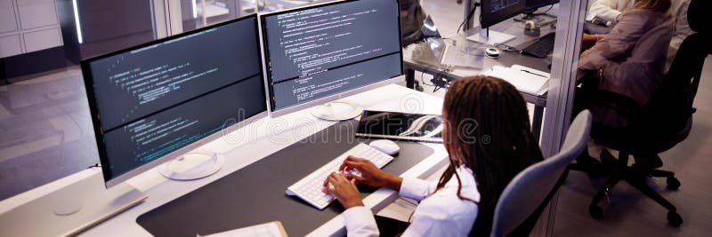 Woman Programmer Using Computer Data Coding Stock Photo - Image of ...