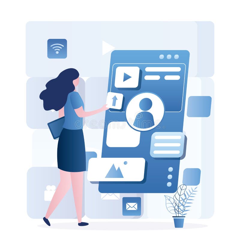 Woman Programming Applications On Smartphone Ui Designer Creates Structure Of Information
