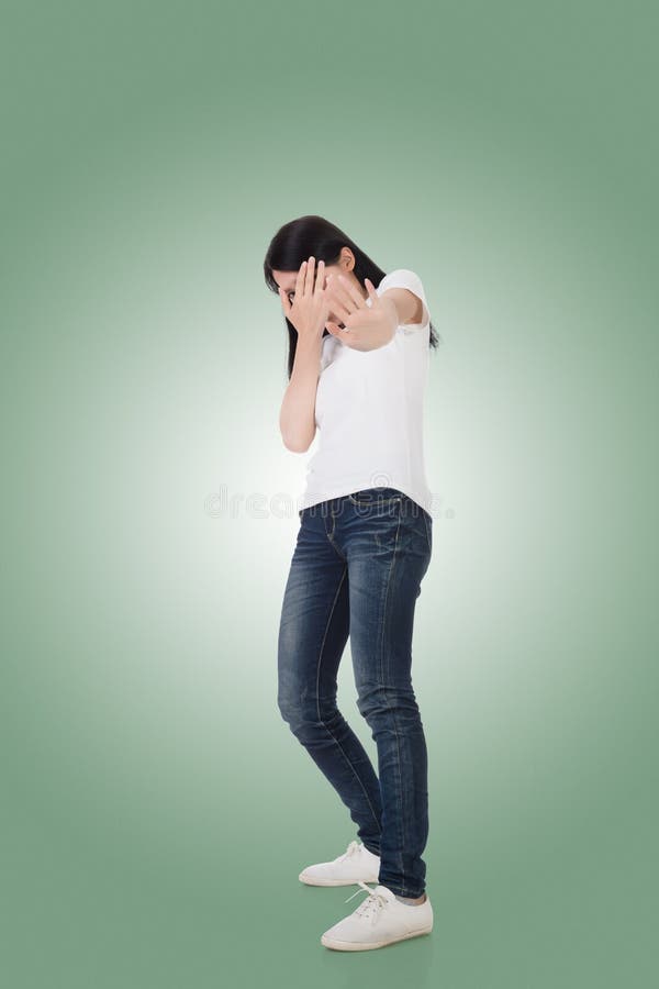 Woman Protect or Hide Her Face Stock Photo - Image of stop, sign: 67349290