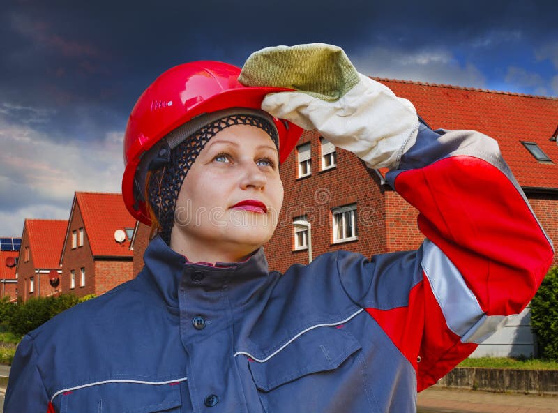 The Woman in Protective Working Clothes. Labor Protection . Stock Image ...