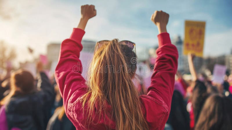 Woman at a Protest Raising Her Hands in Support of Empowerment and ...