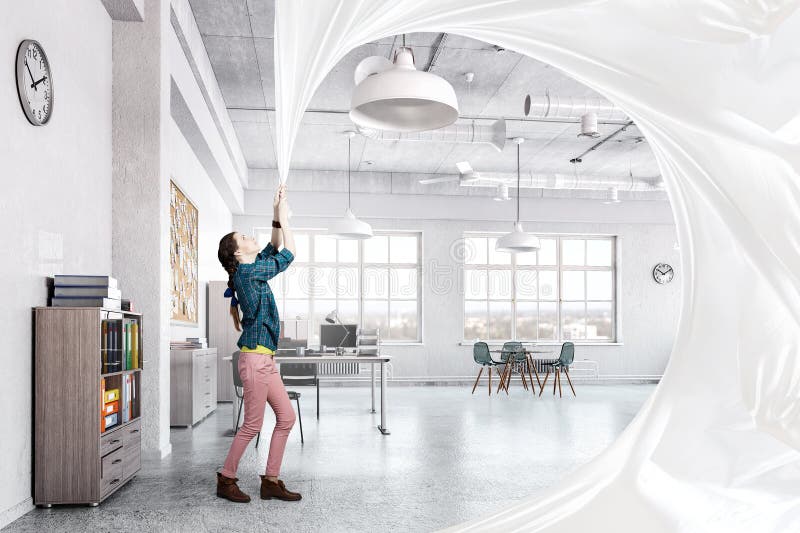 Woman pull white fabric stock image. Image of executive - 72775241