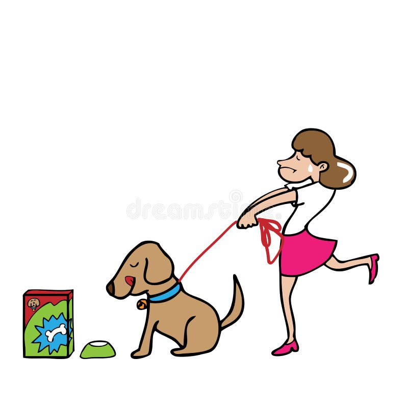Woman pulling dog stock vector. Illustration of happy - 51610950