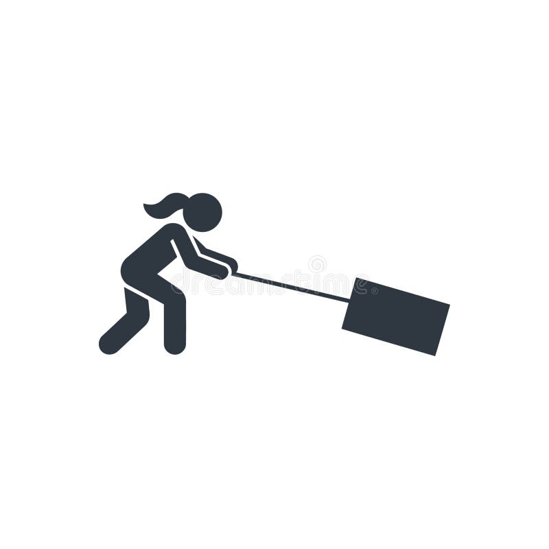 Woman Pulling Heavy Object Icon Stock Vector - Illustration of load ...