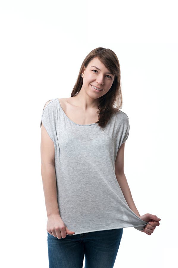 Woman Pulls Up Her Boyfriend S Shirt To Show Abs Stock Image - Image of ...