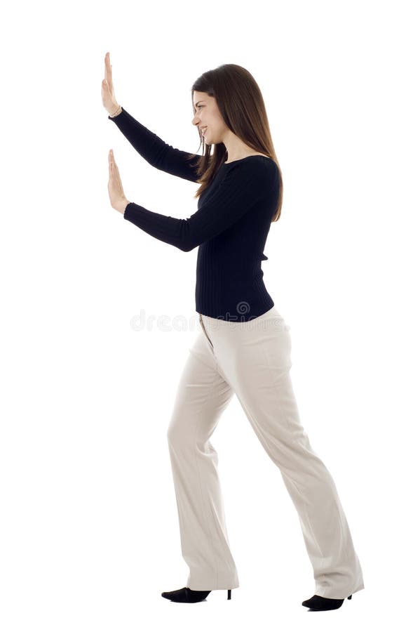 Woman Pushing stock image. Image of fullbody, adult, push - 14128439