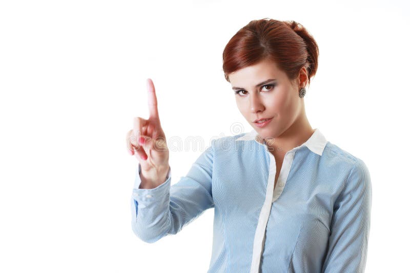 Woman pushing button stock photo. Image of cheerful, people - 52413514